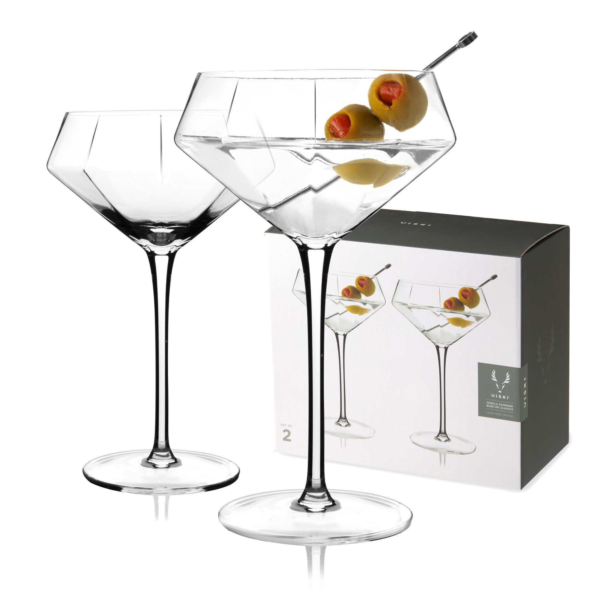 Seneca Crystal Diamond Martini Glasses Viski® – Jigger Junction